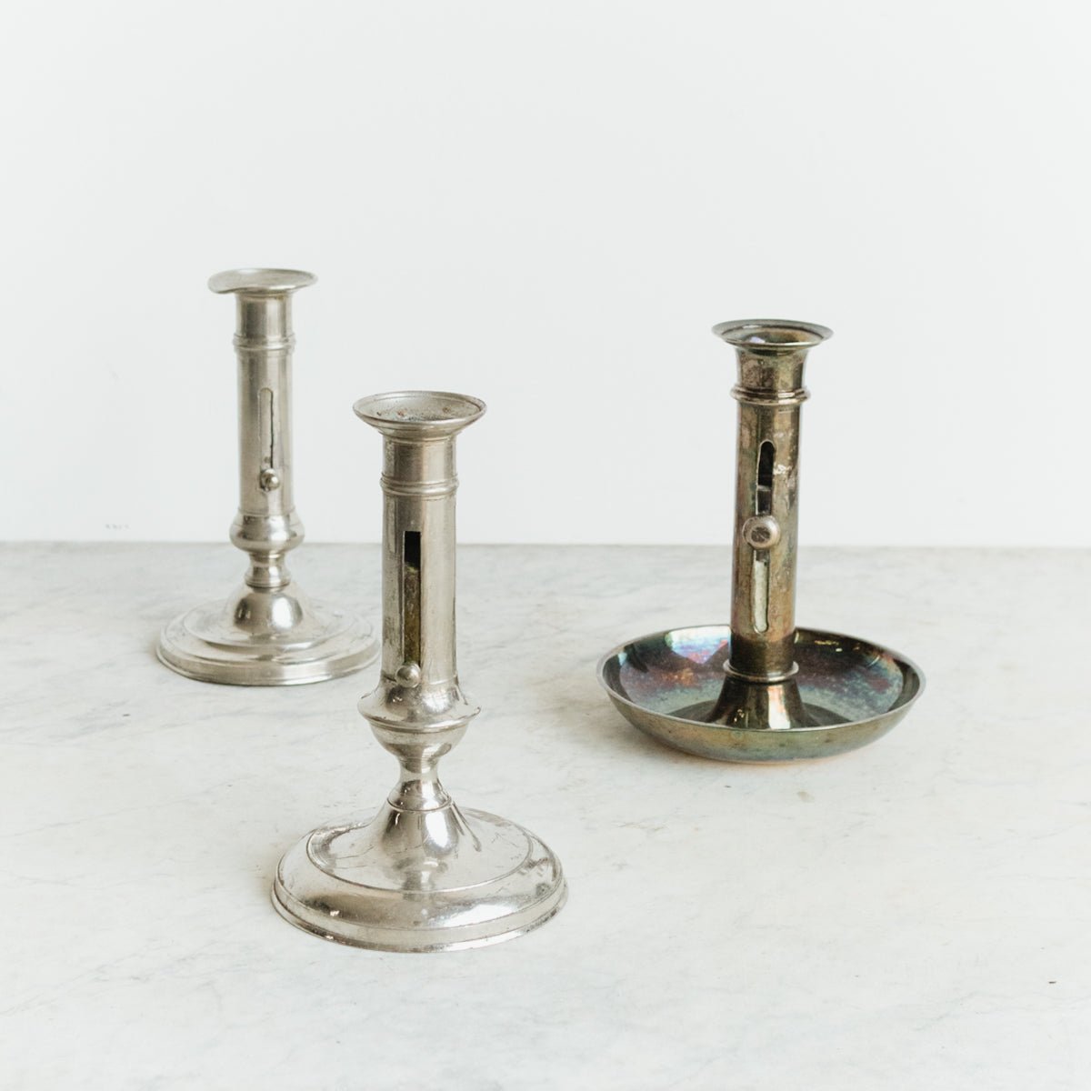 Trio of Silver Plated Bougeoir à Coulisse - decor - elsie green